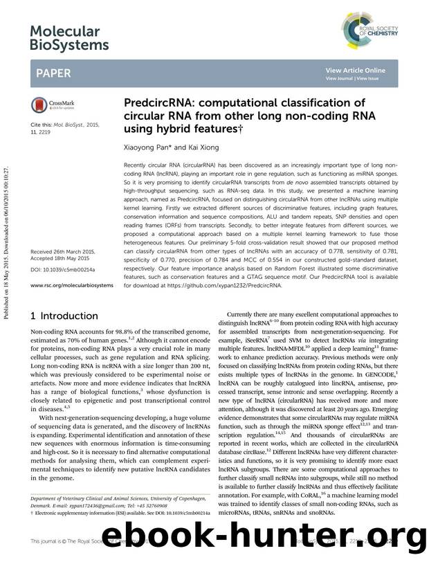 PredcircRNA: computational classification of circular RNA from other ... PredcircRNA: computational classification of circular RNA from other ...